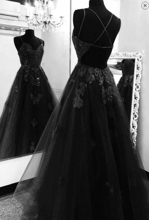 A Line Floor Length Black Tulle Lace Prom Dresses On Storenvy
